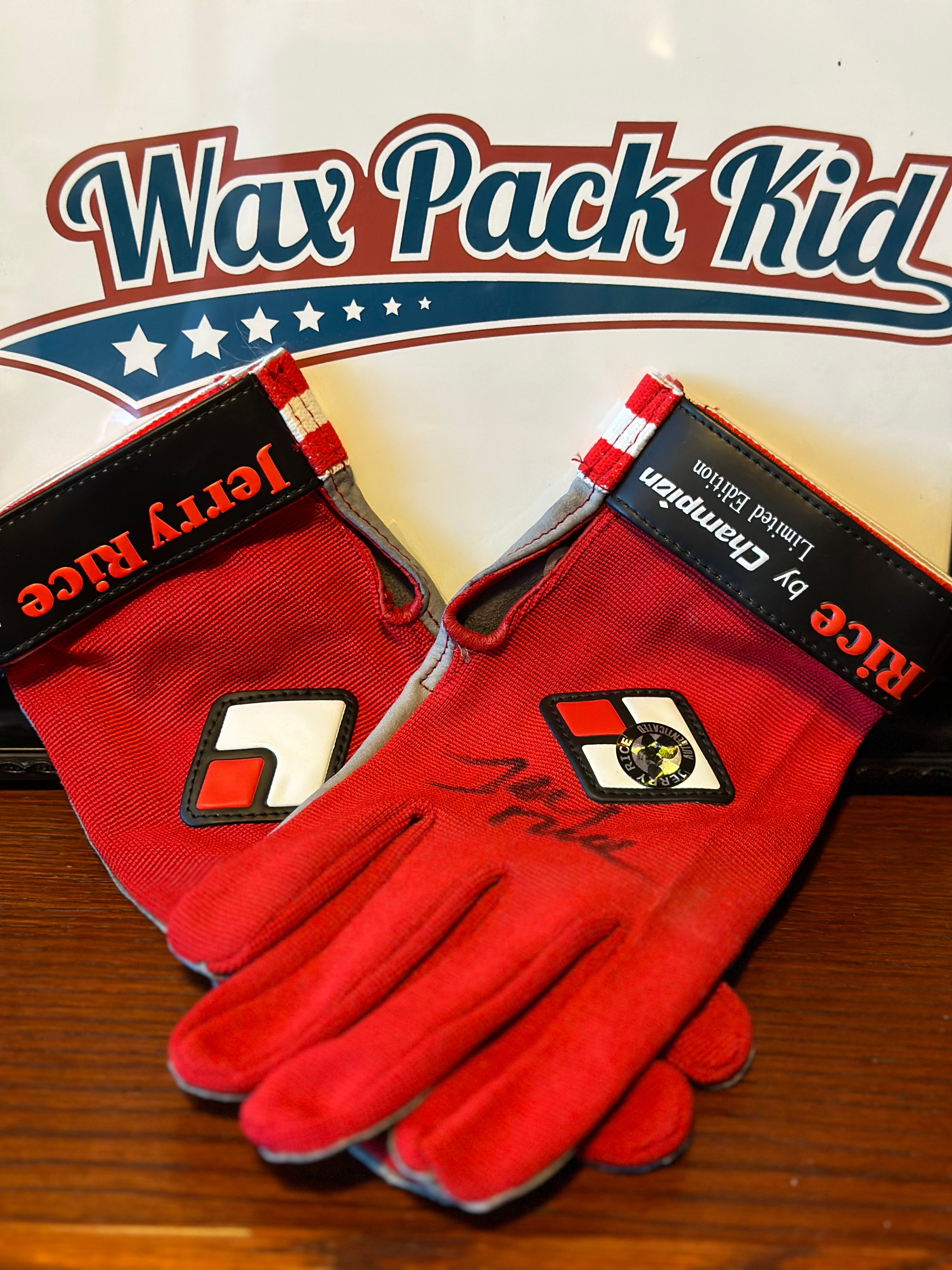 Jerry Rice Game Issued Signed Gloves 100% Authentic Team – Wax Pack Kid