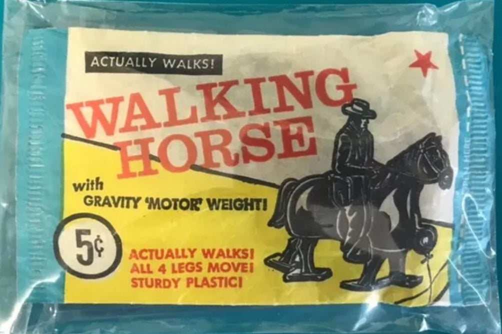 1955 ORIGINAL AUTHENTIC WALKING HORSE TOY WAX PACK TYPE PAPER PACK ...